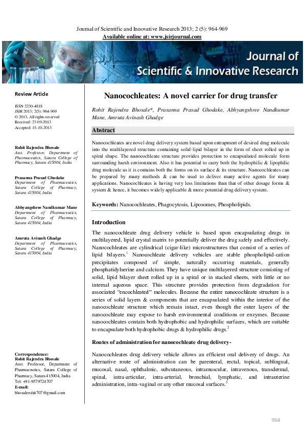 (PDF) Nanocochleates: A novel carrier for drug transfer