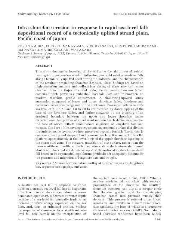 (PDF) Intra-shoreface erosion in response to rapid sea-level fall ...