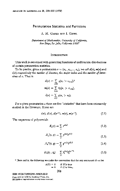 (PDF) Permutation statistics and partitions