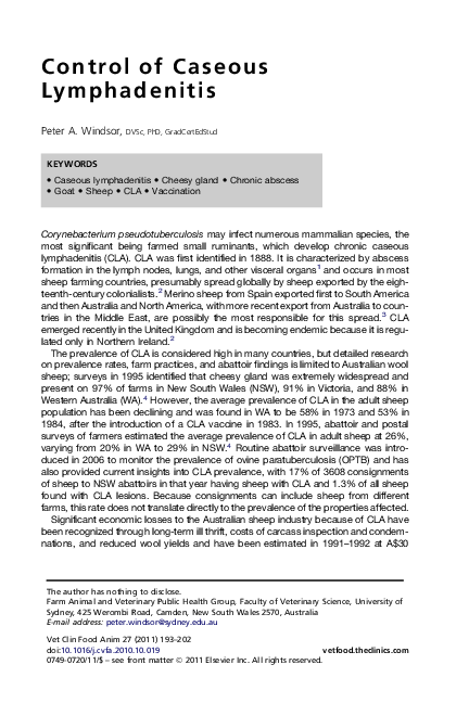 (PDF) Control of Caseous Lymphadenitis