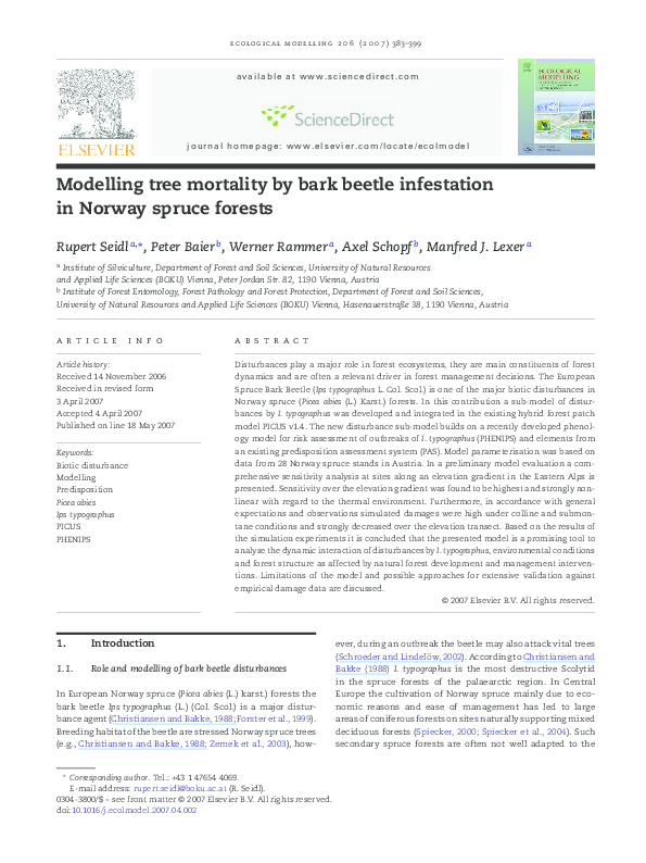 (PDF) Modelling tree mortality by bark beetle infestation in Norway ...