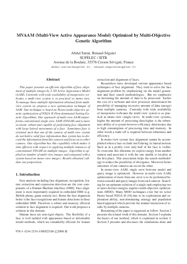 (PDF) MVAAM (multi-view active appearance model) optimized by multi-objective genetic algorithm