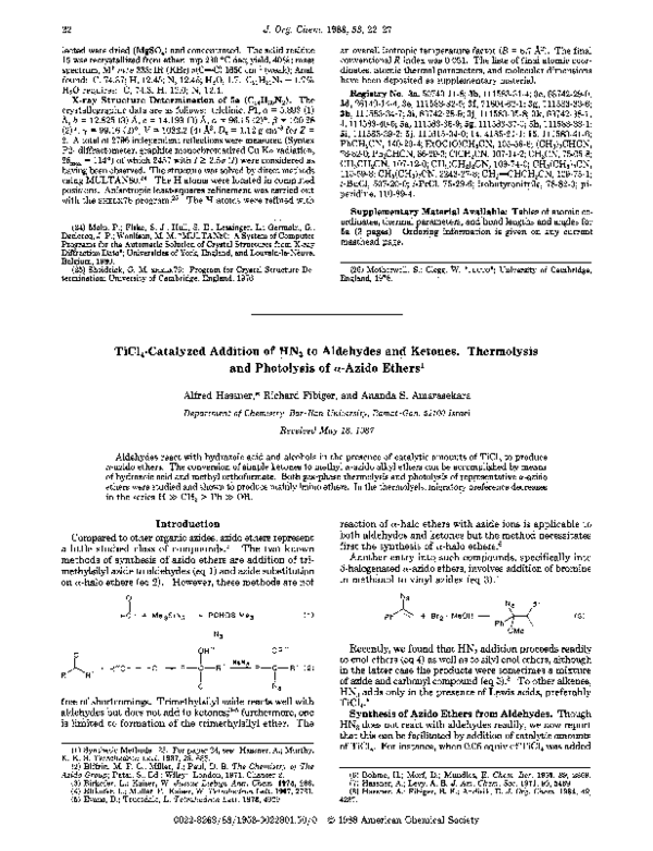 (PDF) TiCl4-catalyzed addition of HN3 to aldehydes and ketones ...