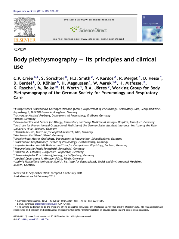 (PDF) Body plethysmography--its principles and clinical use