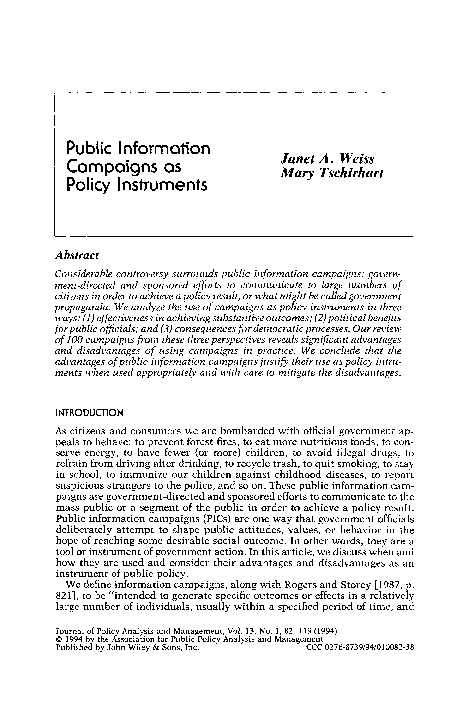 (PDF) Public Information Campaigns as Policy Instruments