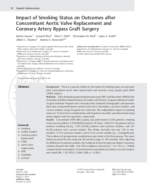 (PDF) Impact of smoking status on outcomes after concomitant aortic ...