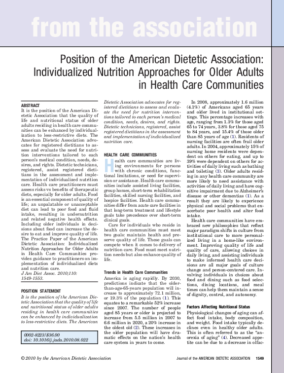 (PDF) Position of the American Dietetic Association: Individualized ...