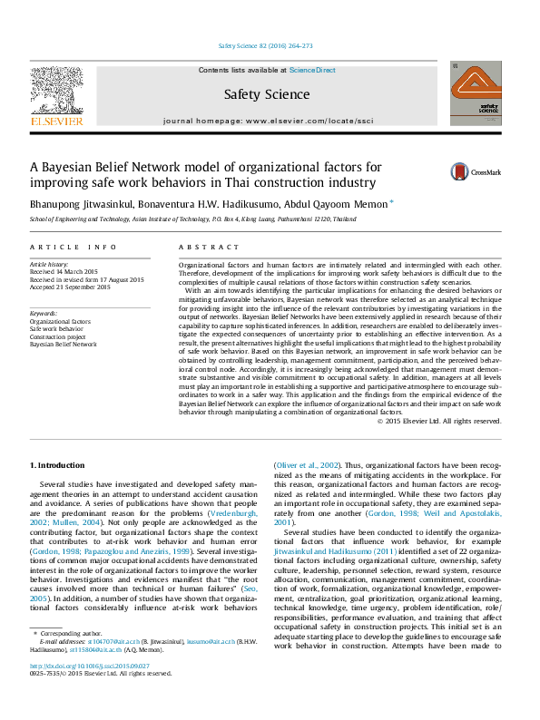 Pdf A Bayesian Belief Network Model Of Organizational Factors For Improving Safe Work