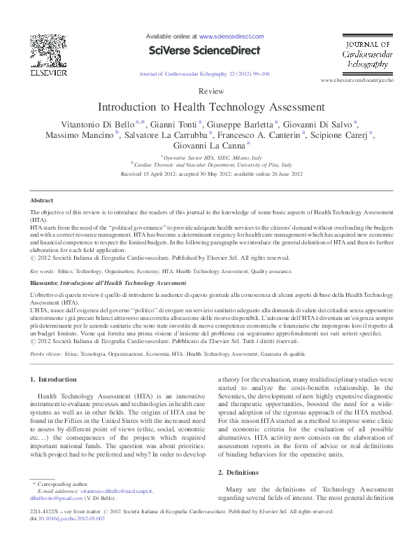 (PDF) Introduction to Health Technology Assessment