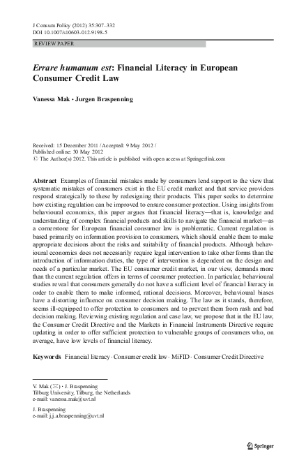 (PDF) Errare humanum est: Financial Literacy in European Consumer ...