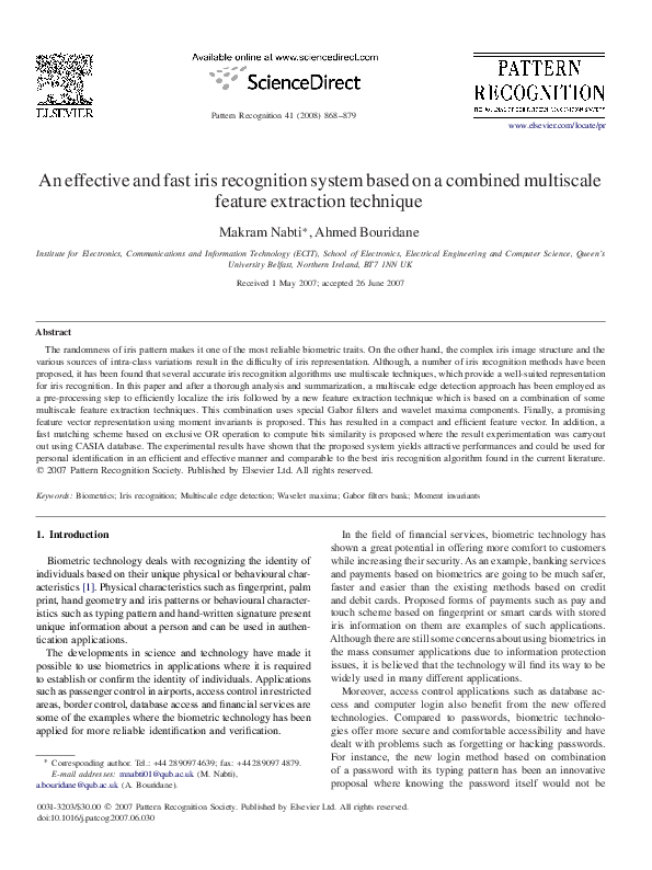 Pdf An Effective And Fast Iris Recognition System Based On A Combined