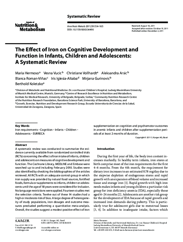 (PDF) The Effect of Iron on Cognitive Development and Function in ...