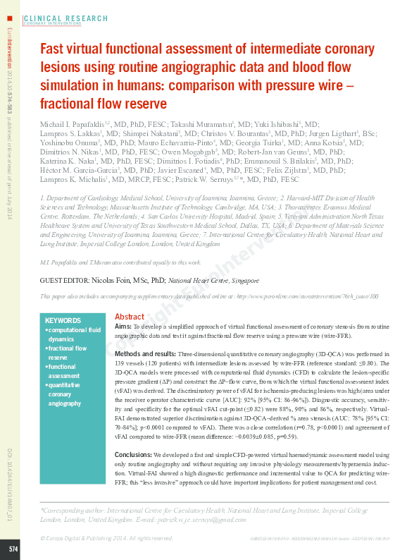 (PDF) Fast virtual functional assessment of intermediate coronary ...