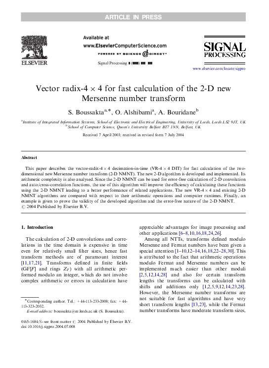 Pdf Vector Radix 4× 4 For Fast Calculation Of The 2 D New Mersenne Number Transform
