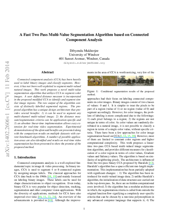 (PDF) A Fast Two Pass Multi-Value Segmentation Algorithm based on Connected Component Analysis