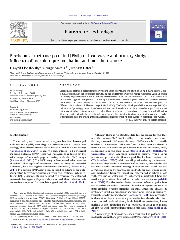 (PDF) Biochemical methane potential (BMP) of food waste and primary ...