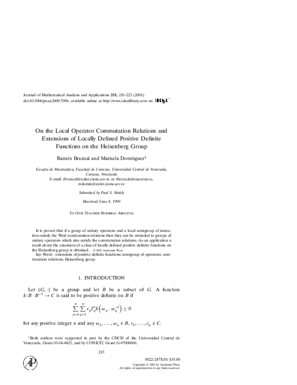 (PDF) On the Local Operator Commutation Relations and Extensions of Locally Defined Positive ...