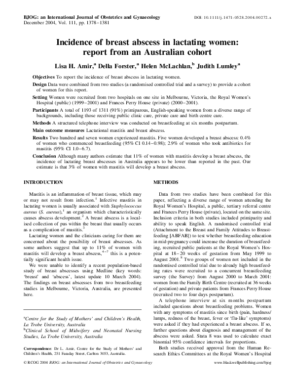 (PDF) Incidence of breast abscess in lactating women: report from an ...