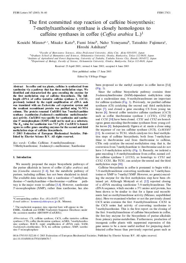 (PDF) The first committed step reaction of caffeine biosynthesis: 7 ...