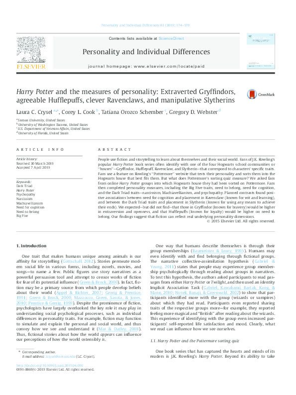 (PDF) Harry Potter and the measures of personality: Extraverted ...
