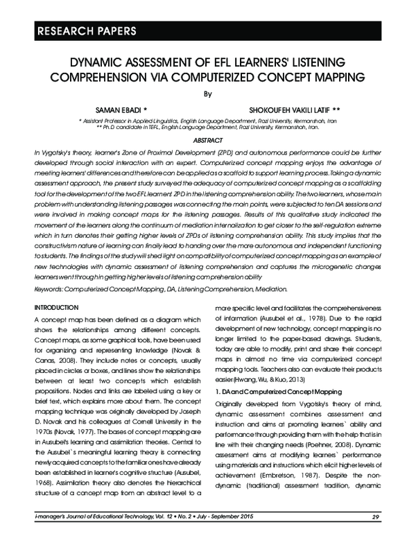 (PDF) DYNAMIC ASSESSMENT OF EFL LEARNERS' LISTENING COMPREHENSION VIA COMPUTERIZED CONCEPT MAPPING