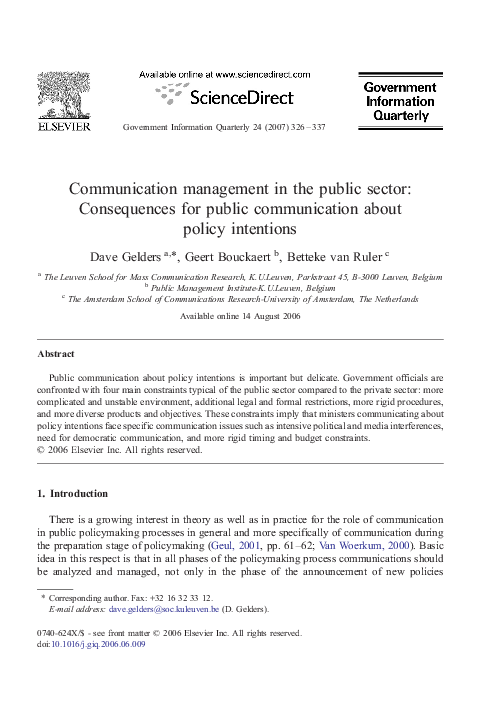 (PDF) Communication management in the public sector: Consequences for ...
