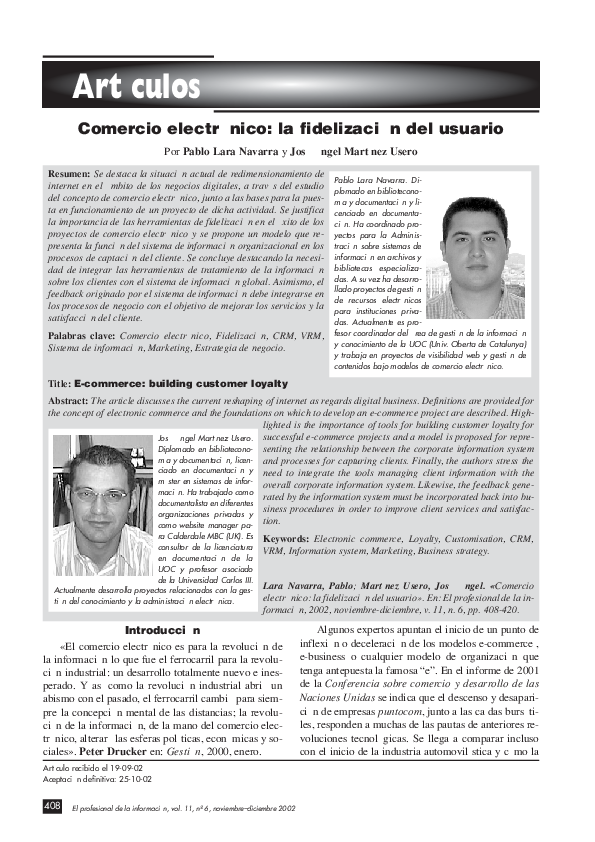 (PDF) Comercio electrónico: la fidelización del usuario