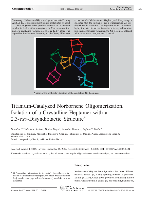(PDF) Titanium-Catalyzed Norbornene Oligomerization. Isolation of a ...