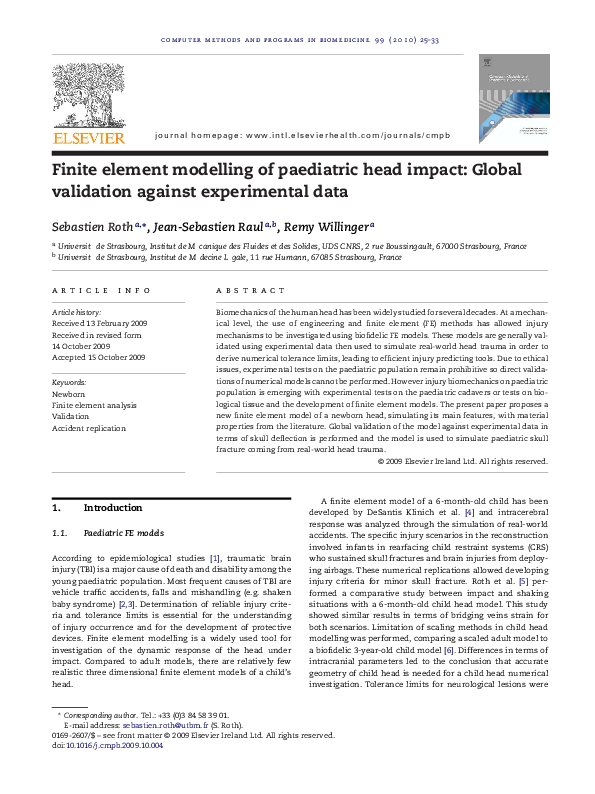 Pdf Finite Element Modelling Of Paediatric Head Impact Global