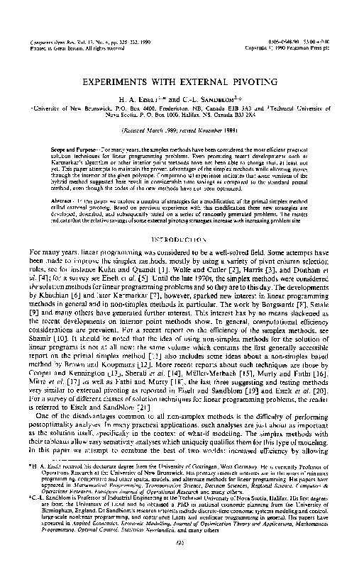 (PDF) Experiments with external pivoting | C.-l. Sandblom - Academia.edu