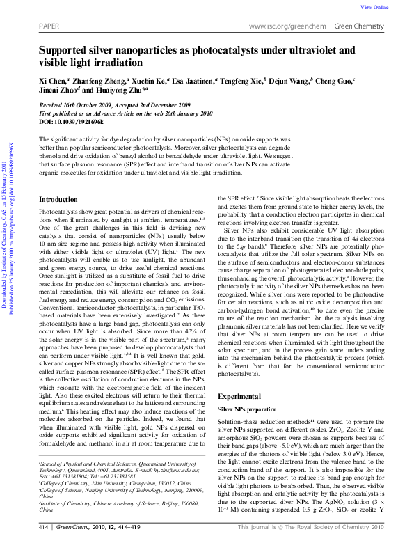 (PDF) Supported silver nanoparticles as photocatalysts under ...