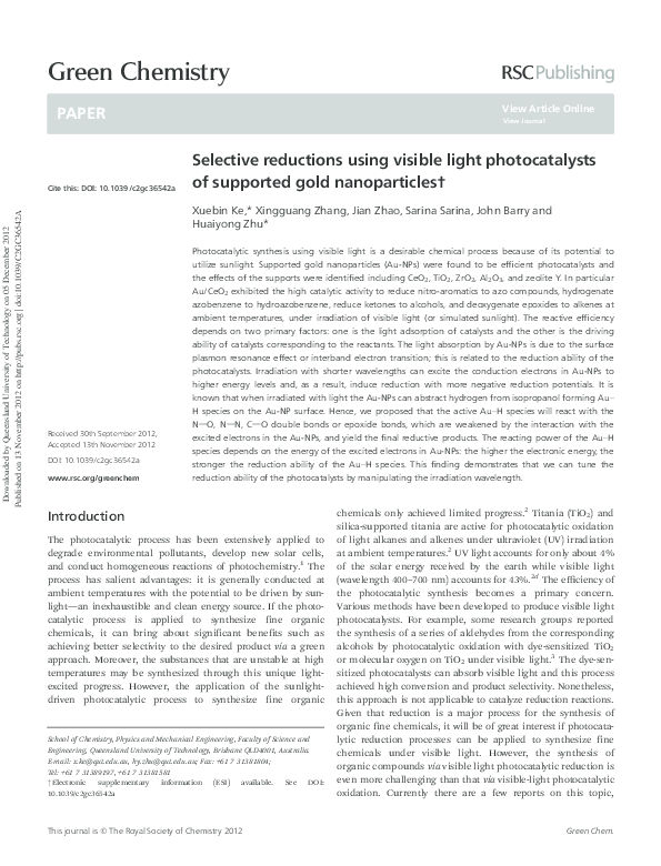 (PDF) Selective reductions using visible light photocatalysts of ...