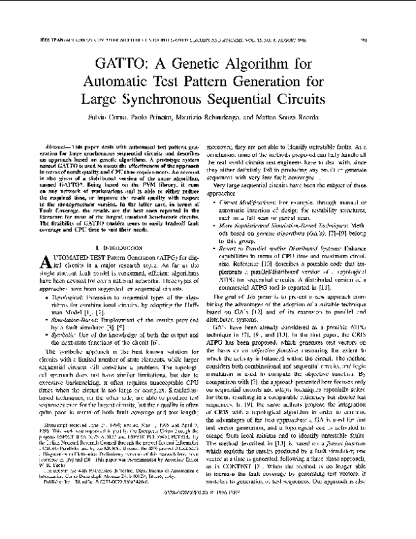 Pdf Gatto A Genetic Algorithm For Automatic Test Pattern Generation For Large Synchronous