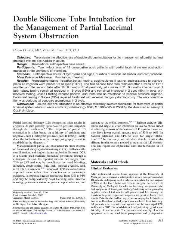 (PDF) Double Silicone Tube Intubation for the Management of Partial ...