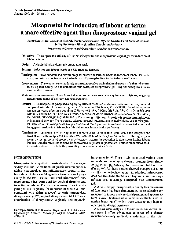 (PDF) Misoprostol for induction of labour at term: a more effective ...
