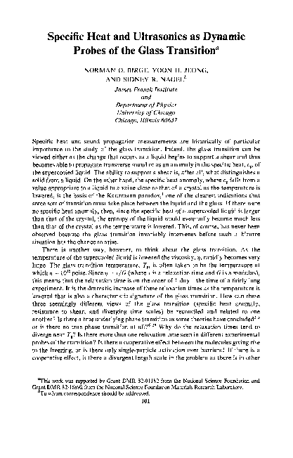 (PDF) Specific Heat and Ultrasonics as Dynamic Probes of the Glass ...