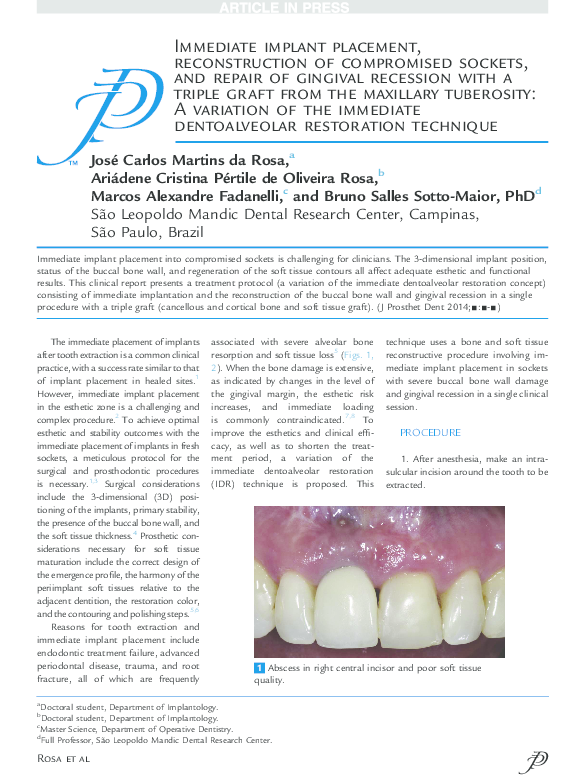 (PDF) Immediate implant placement, reconstruction of compromised ...