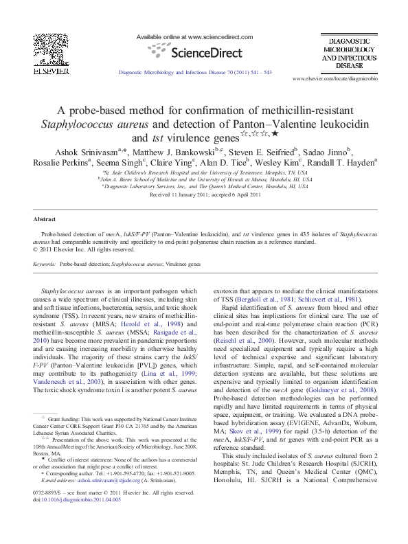 (PDF) A probe-based method for confirmation of methicillin-resistant Staphylococcus aureus and ...