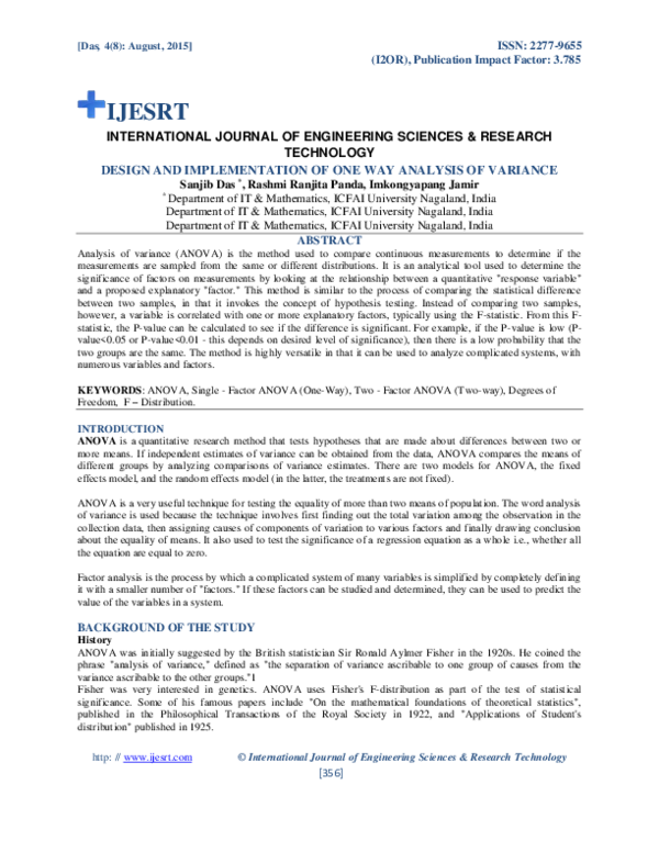 Pdf Design And Implementation Of One Way Analysis Of Variance