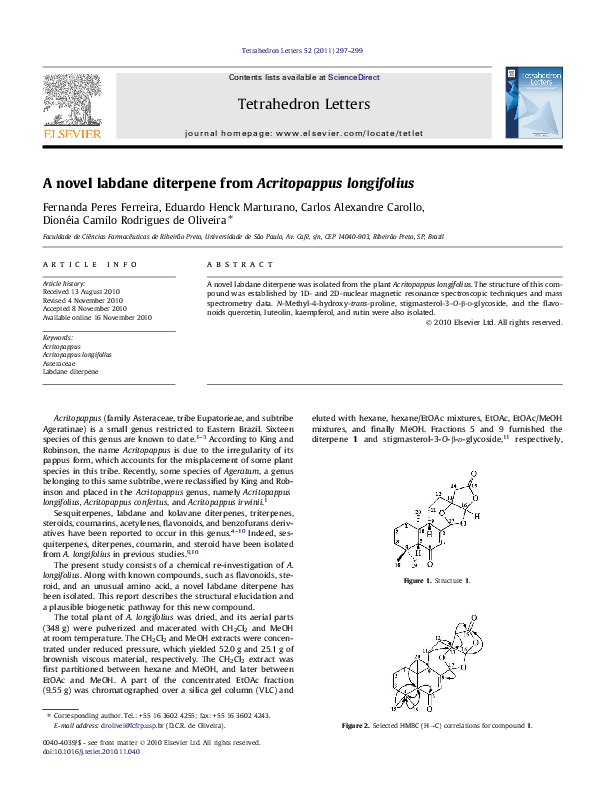 (PDF) A novel labdane diterpene from Acritopappus longifolius