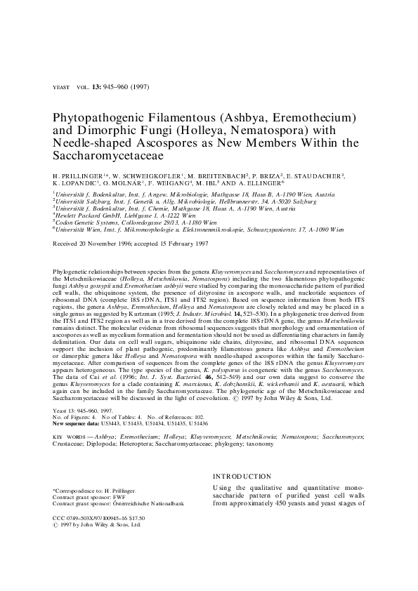 (PDF) Phytopathogenic Filamentous (Ashbya, Eremothecium) and Dimorphic ...