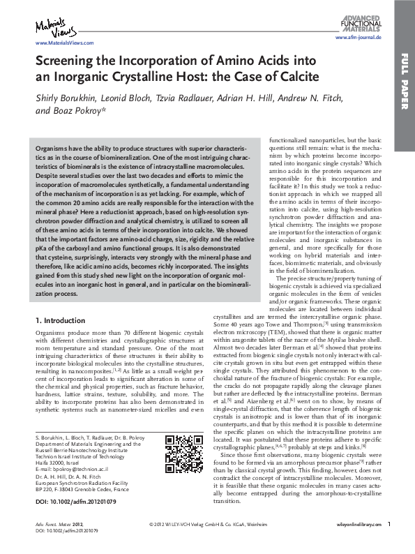 (PDF) Screening the Incorporation of Amino Acids into an Inorganic ...