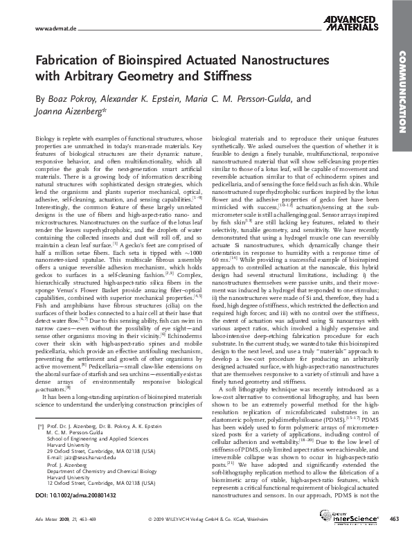 (PDF) Fabrication of Bioinspired Actuated Nanostructures with Arbitrary ...