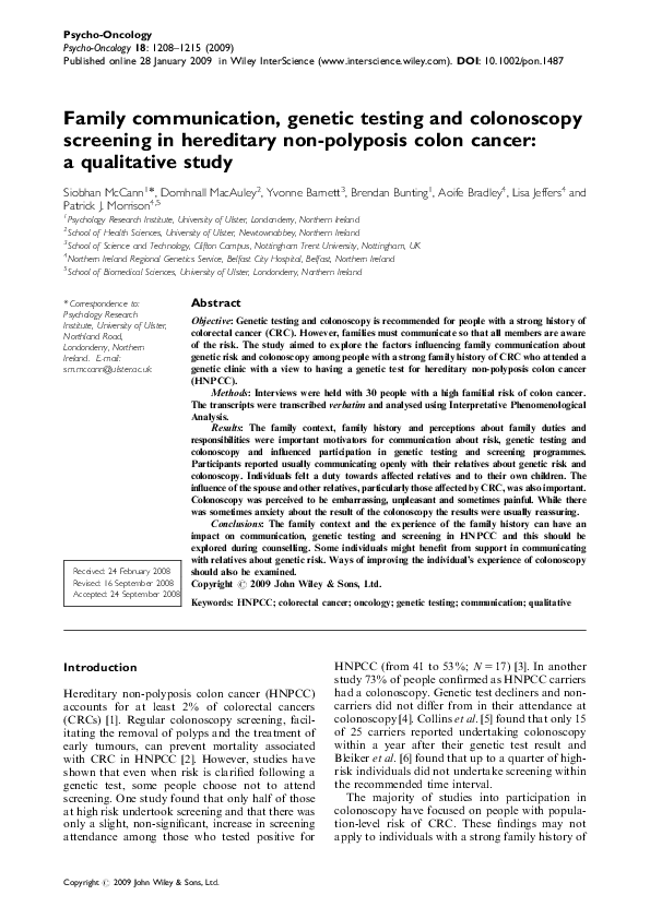 (PDF) Family communication, genetic testing and colonoscopy screening ...
