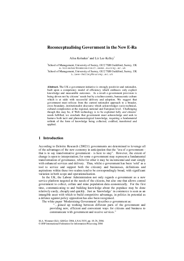 (PDF) Reconceptualising Government in the New E-Ra