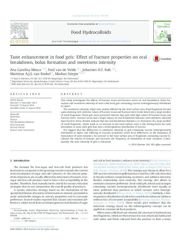 (PDF) Taste enhancement in food gels: Effect of fracture properties on ...