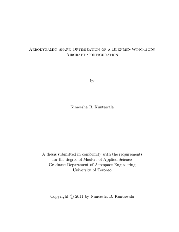 Pdf Aerodynamic Shape Optimization Of A Blended Wing Body Aircraft Configuration