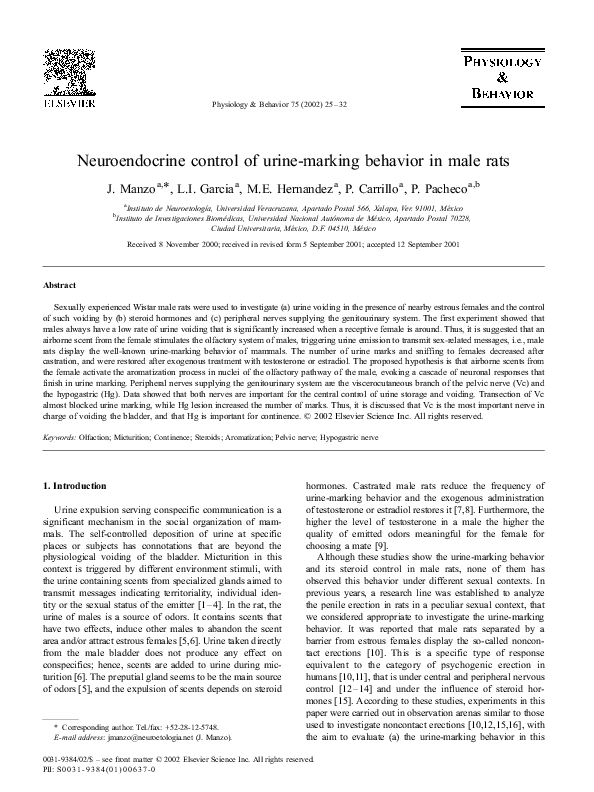 (PDF) Neuroendocrine control of urine-marking behavior in male rats