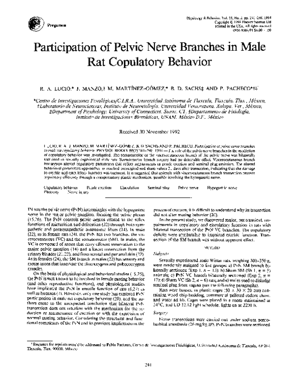 (PDF) Participation of pelvic nerve branches in male rat copulatory ...
