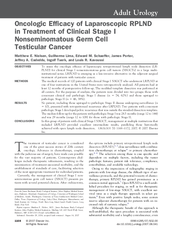 (PDF) Oncologic Efficacy of Laparoscopic RPLND in Treatment of Clinical ...